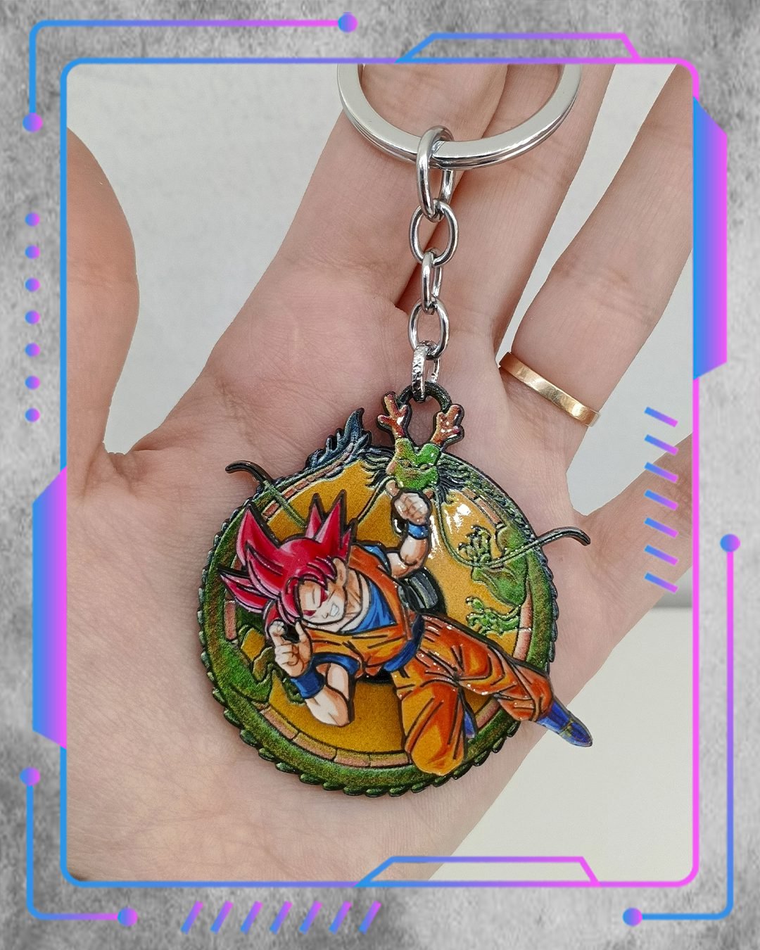 Llavero Spinner Dragon Ball Z, Goku God – Pixel and Prints